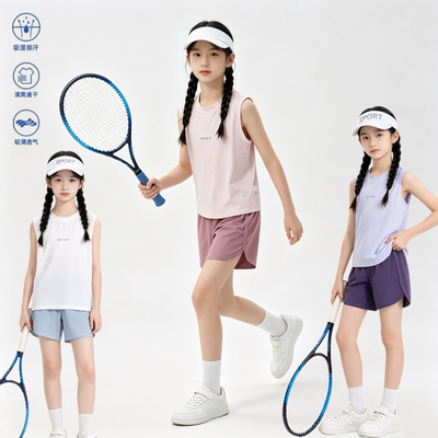 儿童夏季吸湿速干运动字母背心套装夏装6225