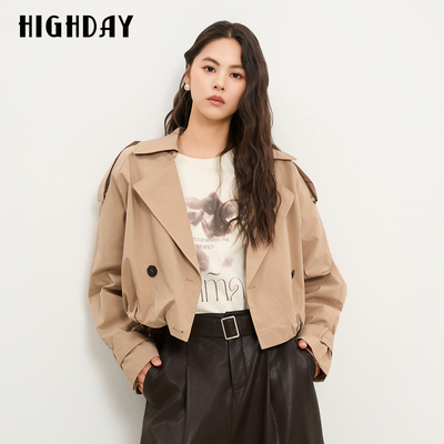HIGH DAY/轩日小个子短风衣女2026春秋高级感廓形翻领短外套上衣