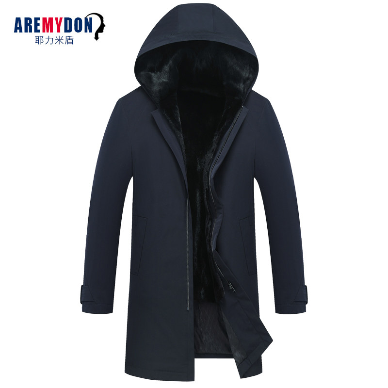 长款连帽修身水貂毛内胆尼克服中年男装整貂貂皮外套派克服皮草