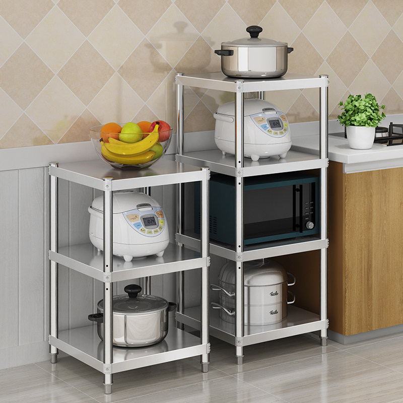 不锈钢厨房用品置物架正方形放锅架子蔬菜架3多层厨房夹缝收纳架_虎窝淘