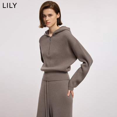 LILY羊毛混纺通勤女装连帽针织衫