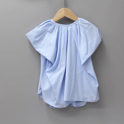 福利L李系列86夏装 品牌童装折扣/女童短款短袖棉尔连衣裙33262蓝