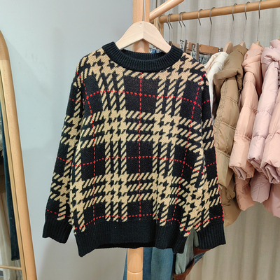 K-Y家120秋冬 童装品牌折扣/儿童中厚休闲圆领毛衣31319黑