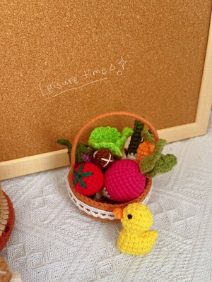 毛线钩织迷你白菜茄子蔬菜篮贝果面包甜甜圈薯条