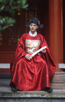 琉鱼汉服白鹇白凤凰明制圆领袍婚礼司仪主持结婚官袍