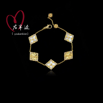 右半边新款轻奢复古纯银五花手链网红饰四叶草手链手饰女新年礼物