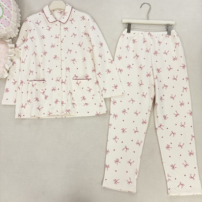 日本 荒川dreamy diary 秋冬保暖空气棉蝴蝶结家居服女款睡衣套装