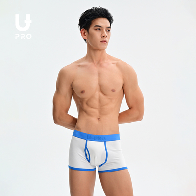 UPRO柚璞男士白蓝撞色螺纹平角高弹内裤内衣克莱英蓝