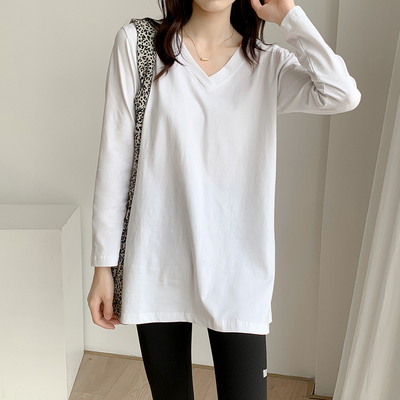 纯棉长袖T恤女内搭中长款打底衫