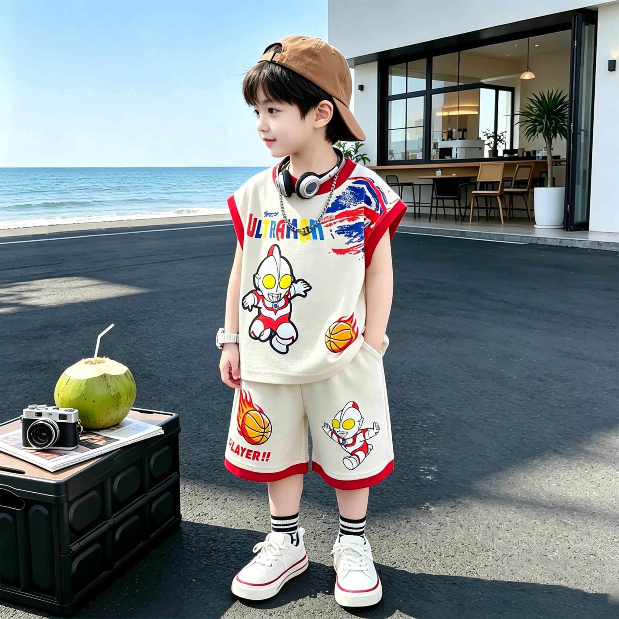 男童夏装套装2026款夏季痞帅宝宝无袖运动儿童奥特曼衣服男孩背心