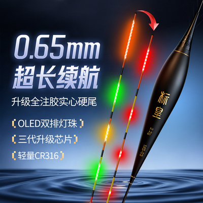 标皇OLED夜光电子浮漂咬钩变色0.65mm细尾长续航超灵敏硬尾鲫鱼漂