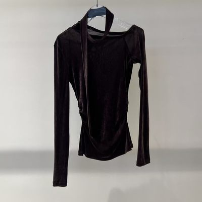 商场同款2026年春秋新显瘦飘带领丝绒短款套衫上衣女BR601134-789