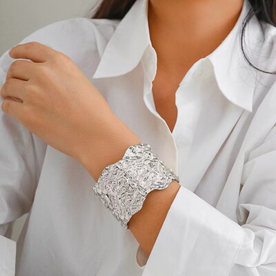 metal bracelet朋克夸张金属麻面手镯女嘻哈个性不规则开口手环