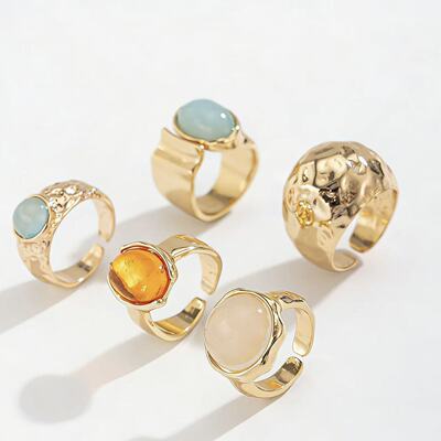 Gemstone ring个性不规则造型潮流花朵指环简约开口叠戴女戒指