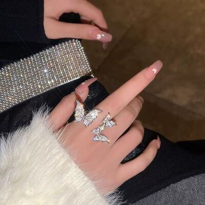 Sparkling Diamond Butterfly Ring闪钻蝴蝶开口戒指女感ins戒女