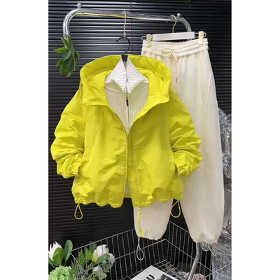 糖果色双拉链连帽薄棉短外套女