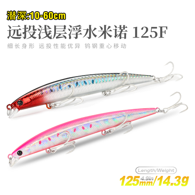 钓之屋 DW72浅层超远投米诺125mm/14.3g浮水路亚饵翘嘴海鲈饵125F