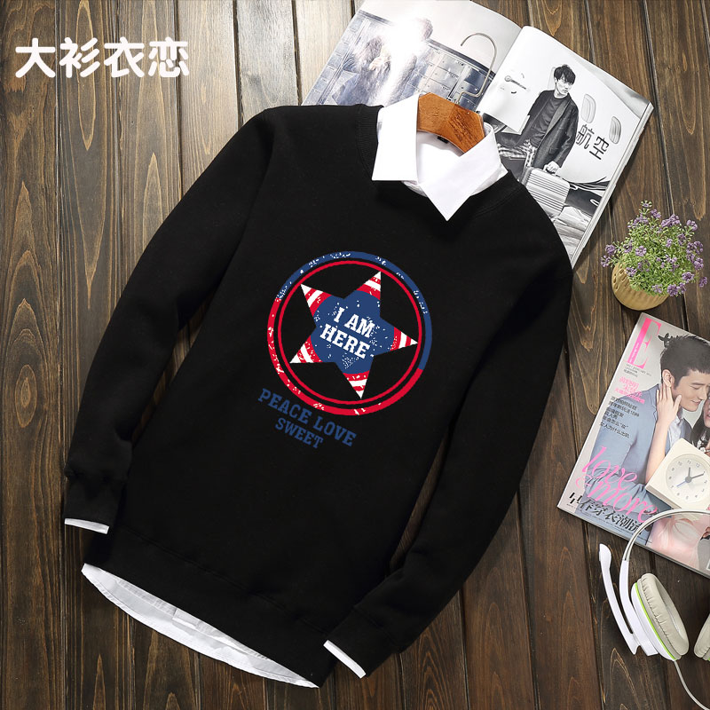 大衫衣恋美国队长盾牌五角星套头大码卫衣青少年长袖宽松圆领运动