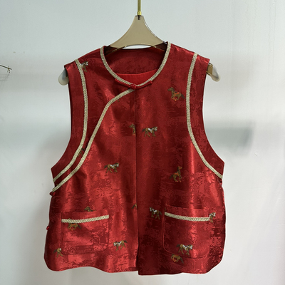 阅悦26年早春高档丝麻重工满绣马年吉祥轻国风马甲YS189-G401