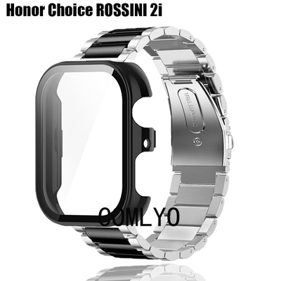适用荣耀亲选ROSSINI 2i智能手表带+保护壳套不锈钢腕带米兰三株