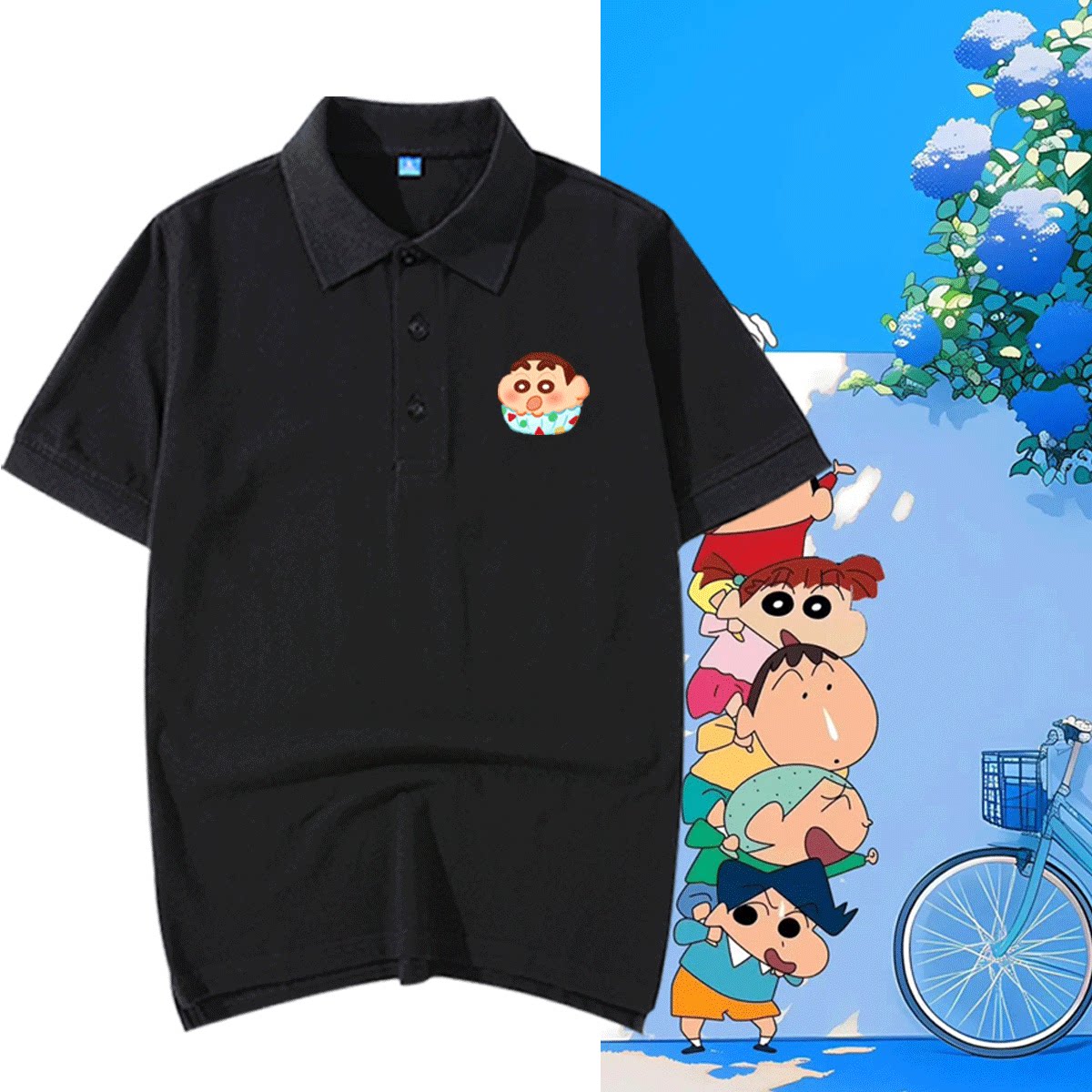 蜡笔小新周边日系潮流百搭卡通印花情侣衣服夏季时尚纯棉款POLO衫