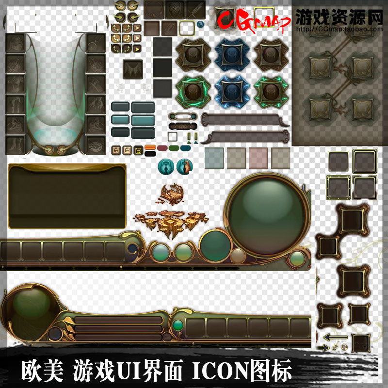 游戏美术资源 欧美ICON图标按钮技能栏UI界面2D设计素材png透明
