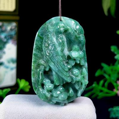 翡翠A货满绿带翠鹦鹉吊