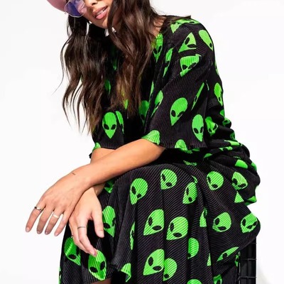 外贸单褶皱外星人套装上衣半裙