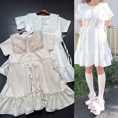 日单超大娃娃领可收调A字连衣裙