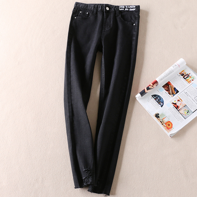 黑色牛仔裤修身弹力百搭九分裤子