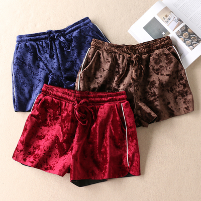 高腰时尚百搭女式阔腿金丝绒短裤