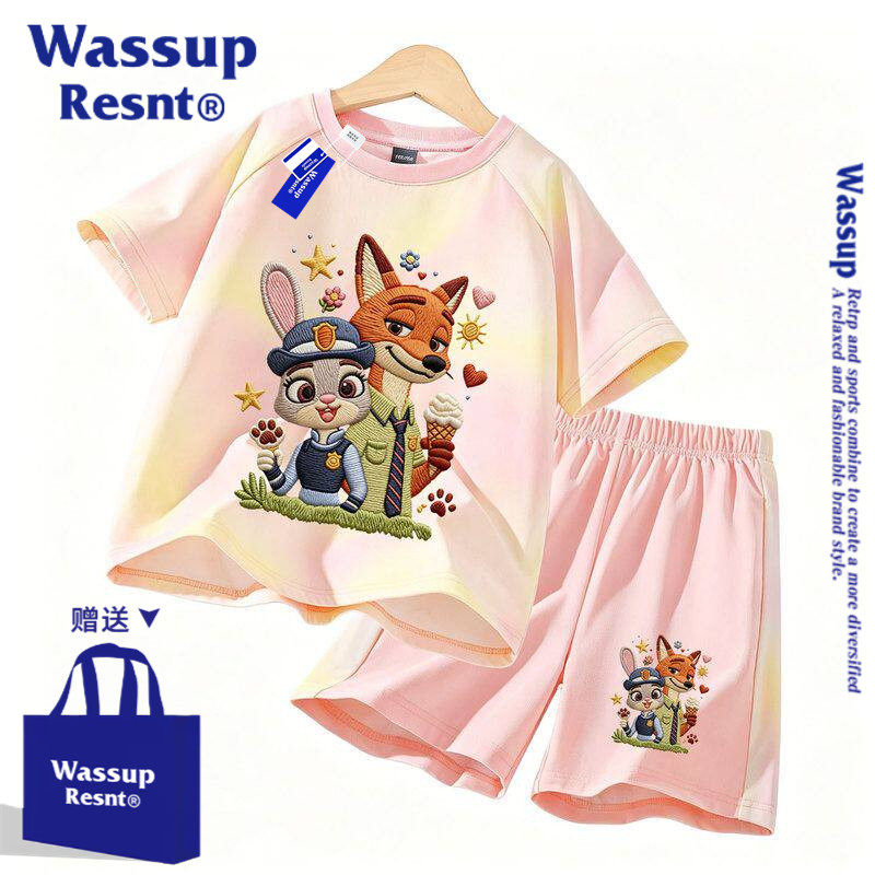 WASSUP疯狂动物城兔子警官朱迪尼克男女童速干套装运动短袖夏季装