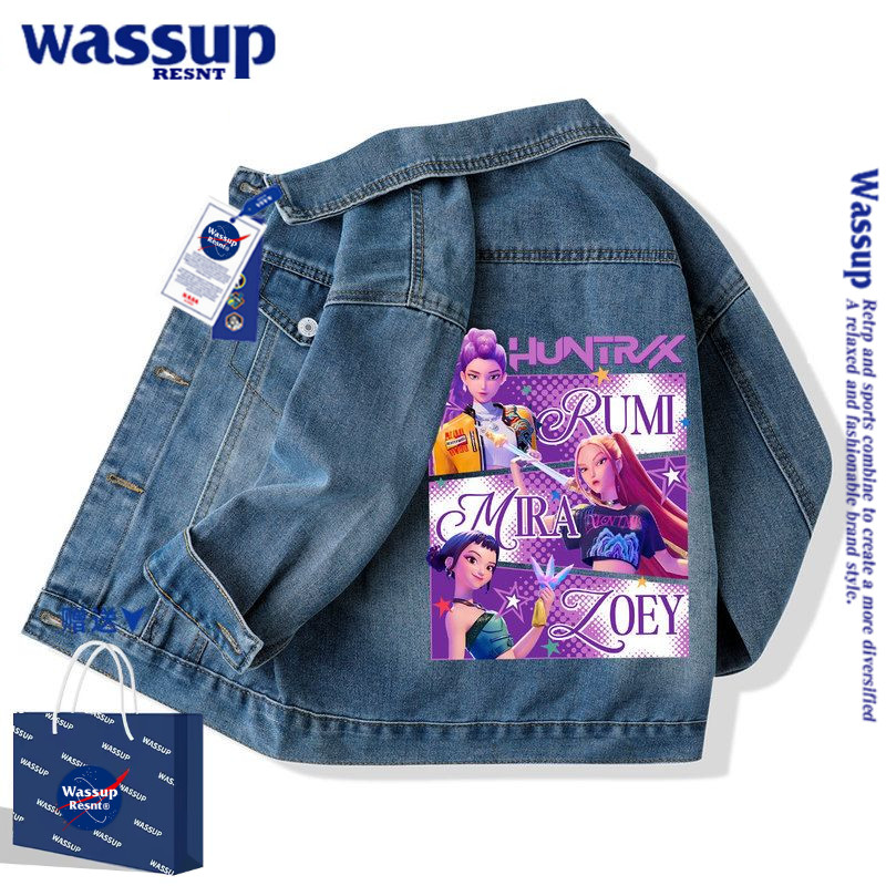 WASSUP kpopdemonhunters猎魔女团童装外套春秋款中小大童牛仔服