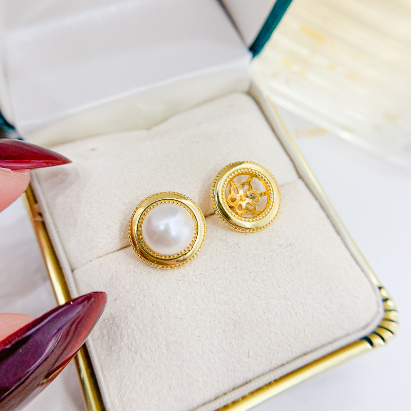 DIY珍珠耳钉配件 S925纯银饰品遮瑕圆环耳环女空托配7-8mm圆珠_虎窝淘