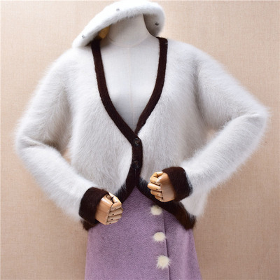 短款超气质减龄乳白色v领披风ins长毛貂绒韩版宽松慵懒风外套458