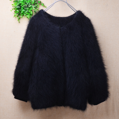 超厚实冬季短款时尚黑色圆领泡泡袖ins长毛貂绒宽松慵懒外套女429