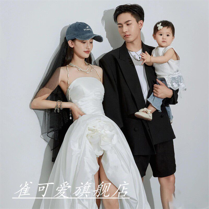 全家福摄影新款套装一家三口 法式高级感亲子装影楼家庭拍照服装