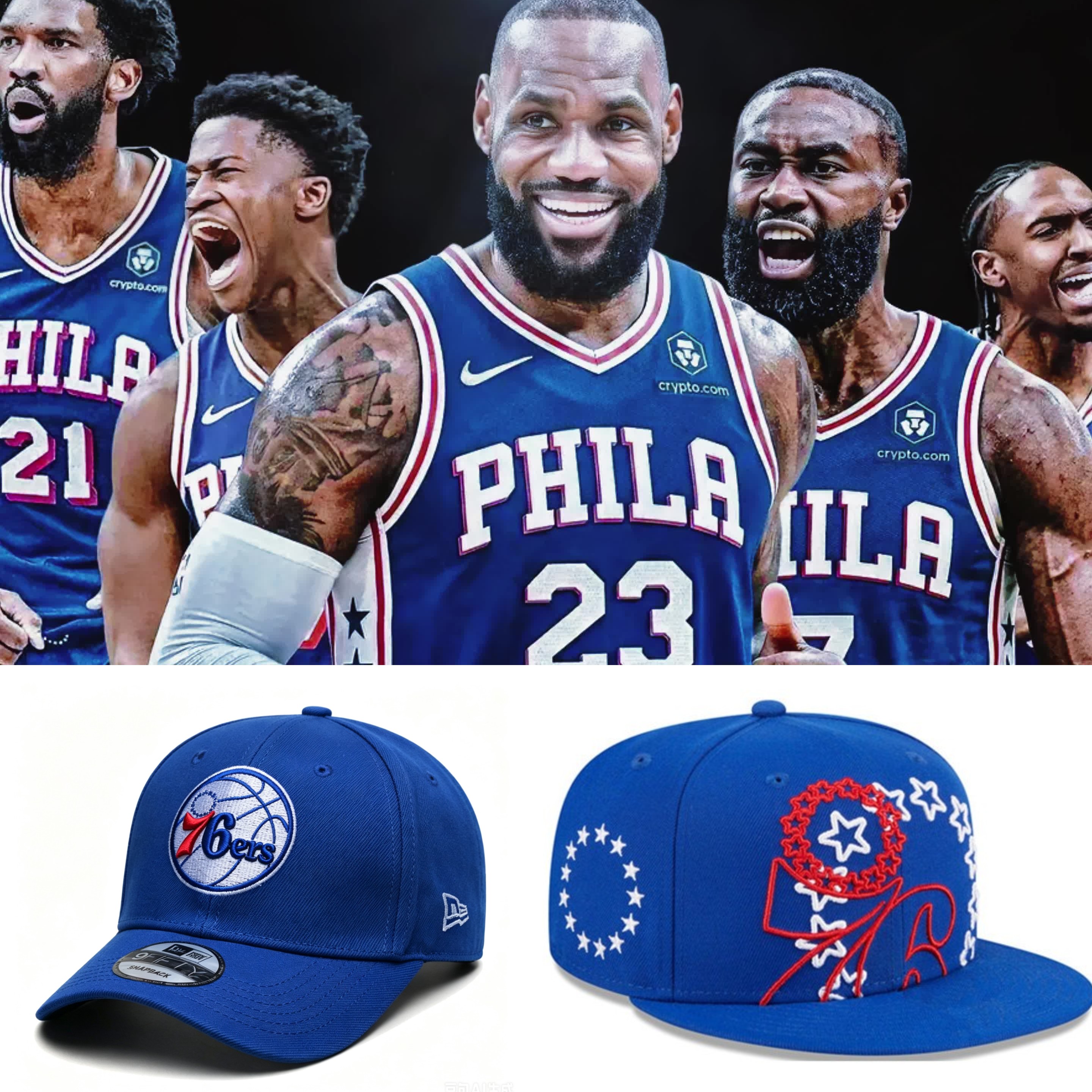 NBA费城76人队棒球帽詹姆斯恩比德哈登艾弗森球星同款帽子球迷新