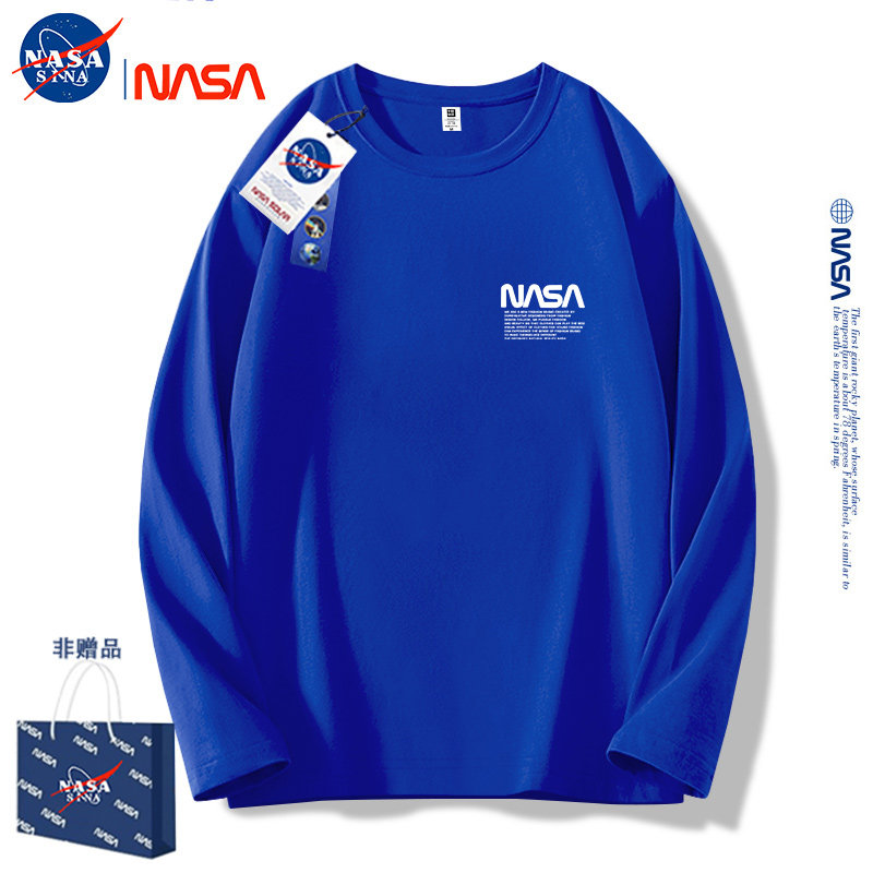 NASA联名纯棉长袖t恤打底衫男女春秋2026宽松圆领情侣上衣定制潮