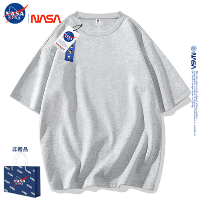 NASA联名重磅纯棉灰色短袖t恤男女2026款纯色内搭圆领打底衫定制