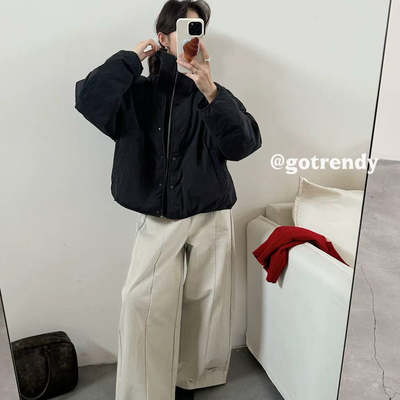 玥儿小众简约廓形翻领拼接假两件保暖羽绒服外套10069