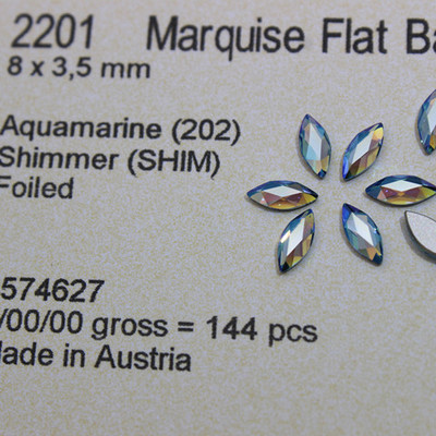 奥地利平底马眼闪烁海蓝美甲水钻