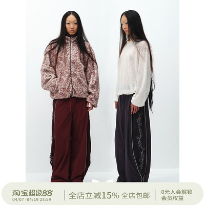 SQUARE CIRCLE方圆拼接绣花纽扣可调节阔腿加绒保暖运动裤长裤