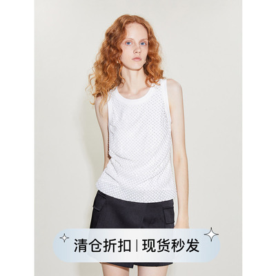 设计感时髦钉珠抽褶背心