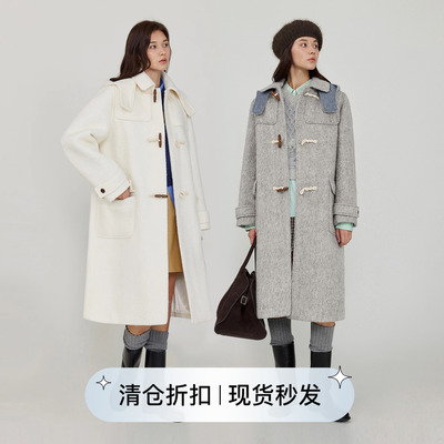 方圆中长款复古气质波纹毛呢外套