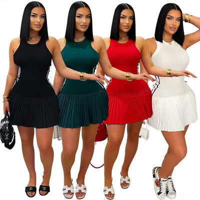 Women's sexy sleeveless pleated skirt short skirt女百褶短裙