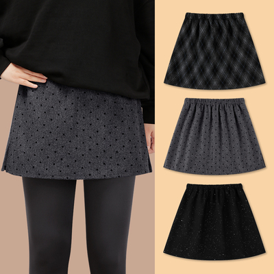 灰色波点半身裙2025秋冬新款大码