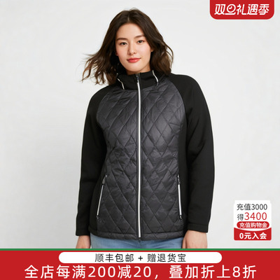 胖太太羽绒服连帽宽松拼接