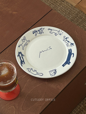 小猫小狗图案早餐西餐盘陶瓷平盘