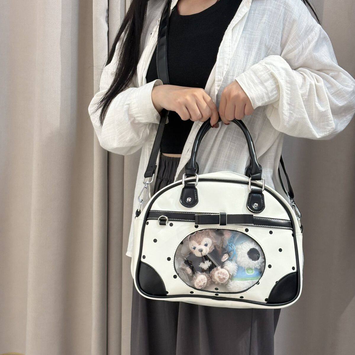 【新品】斯莫尔痛包可爱透明波点手提痛包女斜挎包百搭二次元娃包